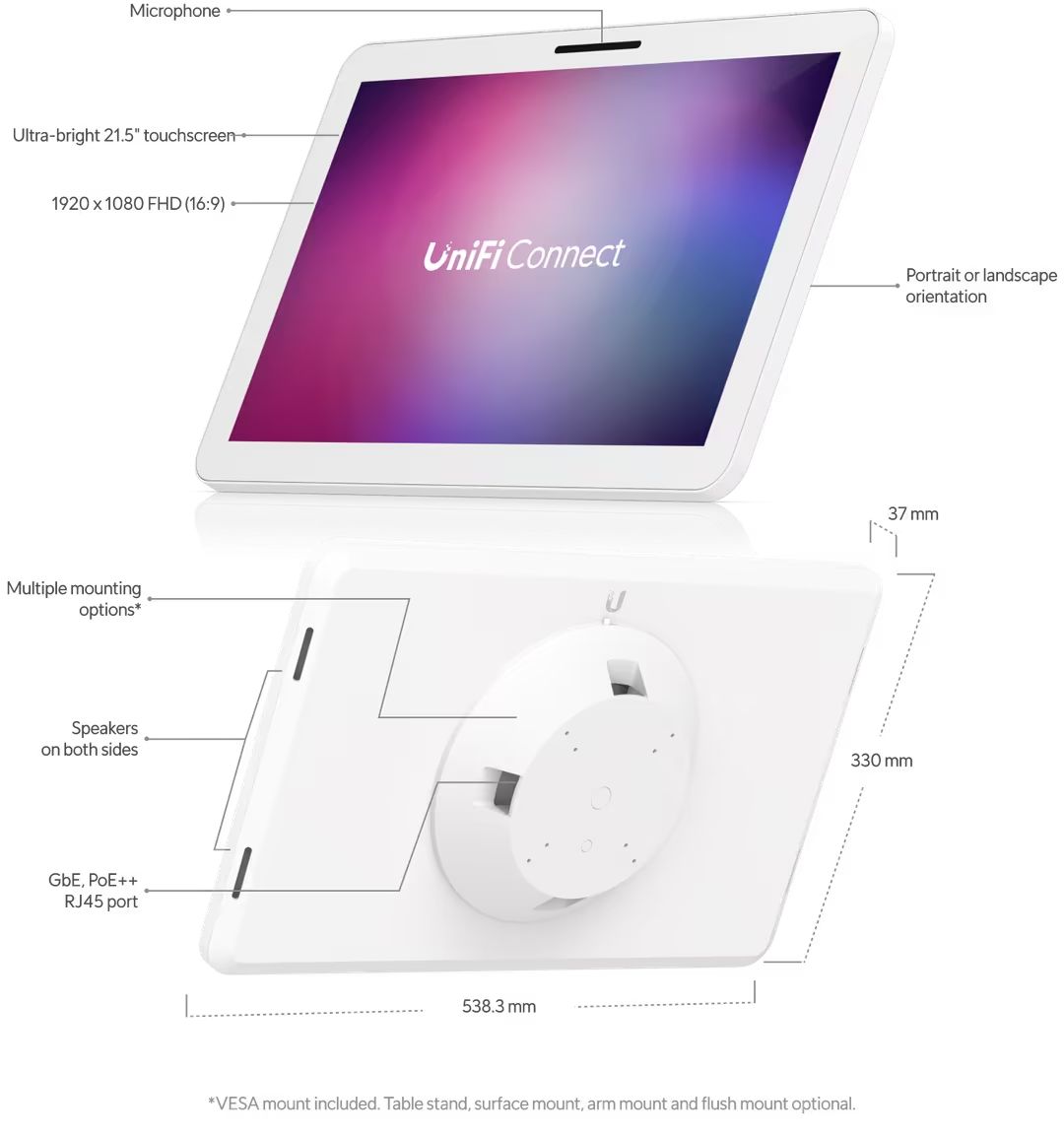 Ubiquiti UC-Display 21.5" Full HD PoE++ touchscreen designed for UniFi Connect | DeviceDeal