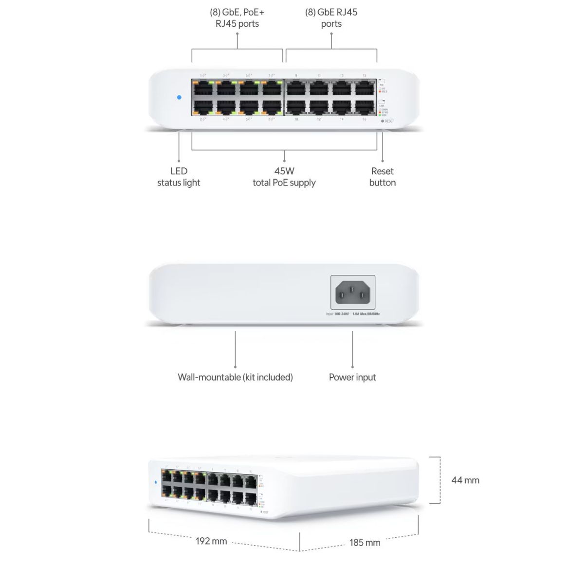 Ubiquiti USW-Lite-16-POE UniFi Lite Managed Layer 2 PoE Gigabit 16 Port ...