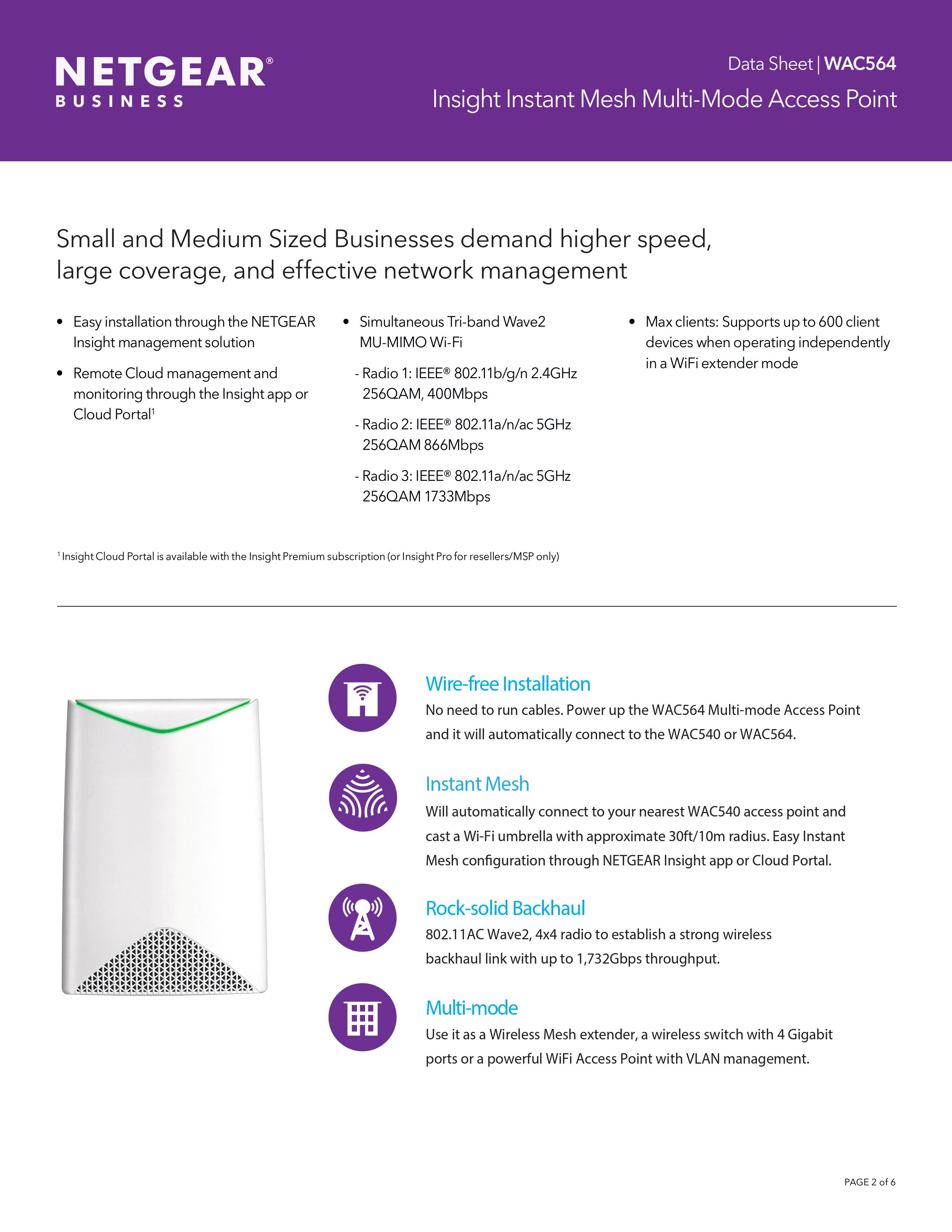 NETGEAR WAC564 Insight Mesh Multi Mode Access Point