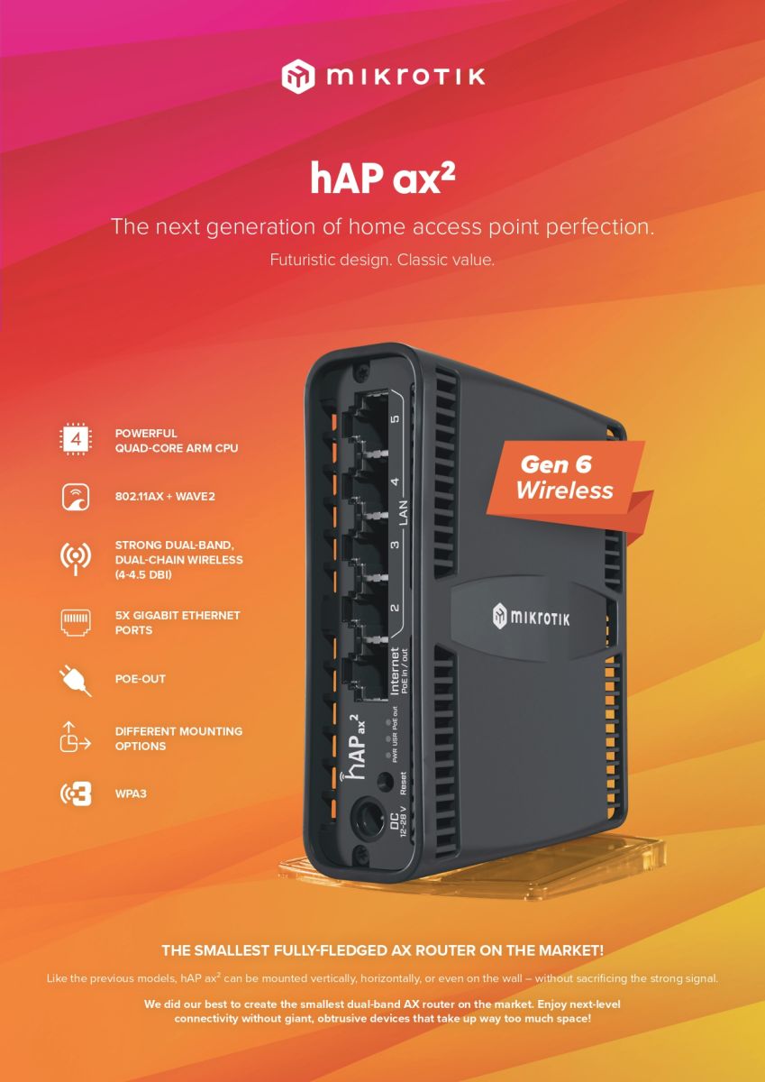 MikroTik C52iG-5HaxD2HaxD-TC WiFi 6 RouterBoard hAP ax² with RouterOS ...